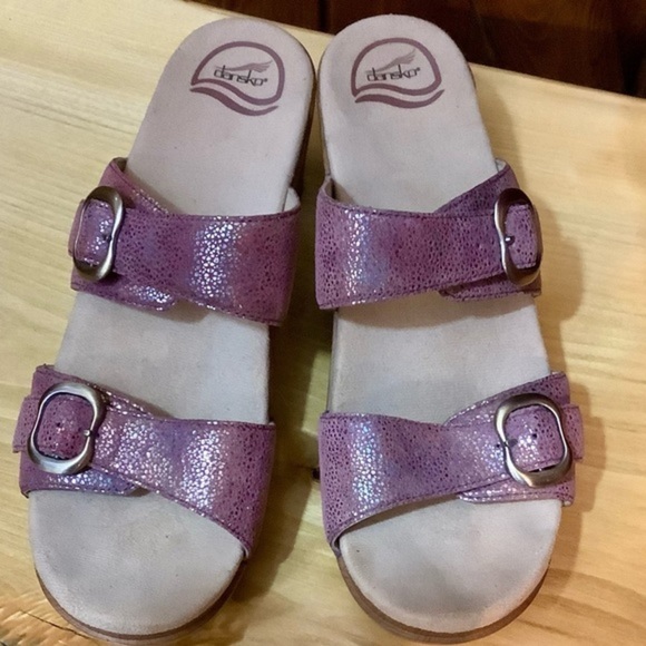 Dansko | Shoes | Dansko Metallic Pink Wedge Clog Sandal | Poshmark